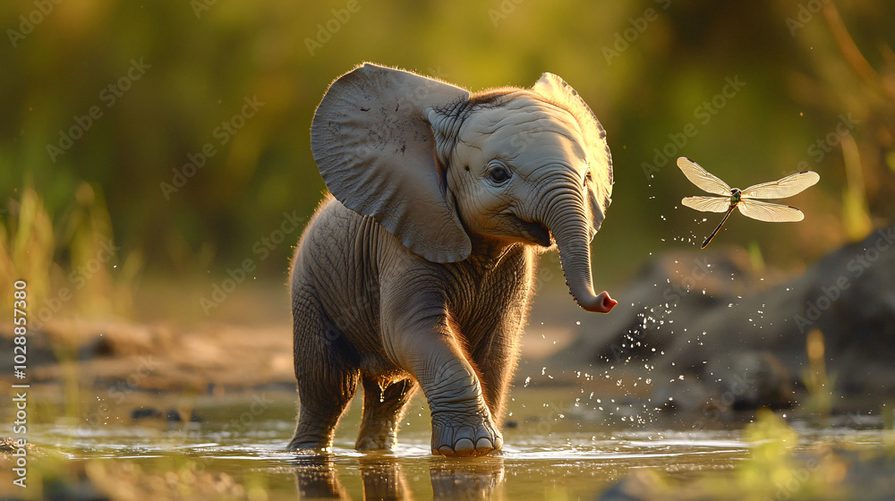 a cutest baby elephant you have ever seen, splashing water with its ...