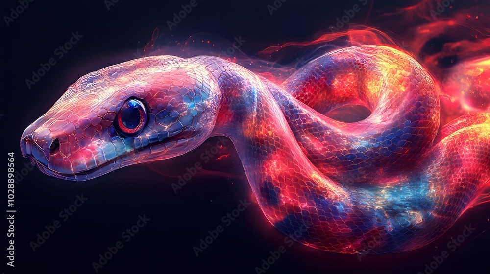 Year of the Snake icon merged with a futuristic trending graph hologram ...