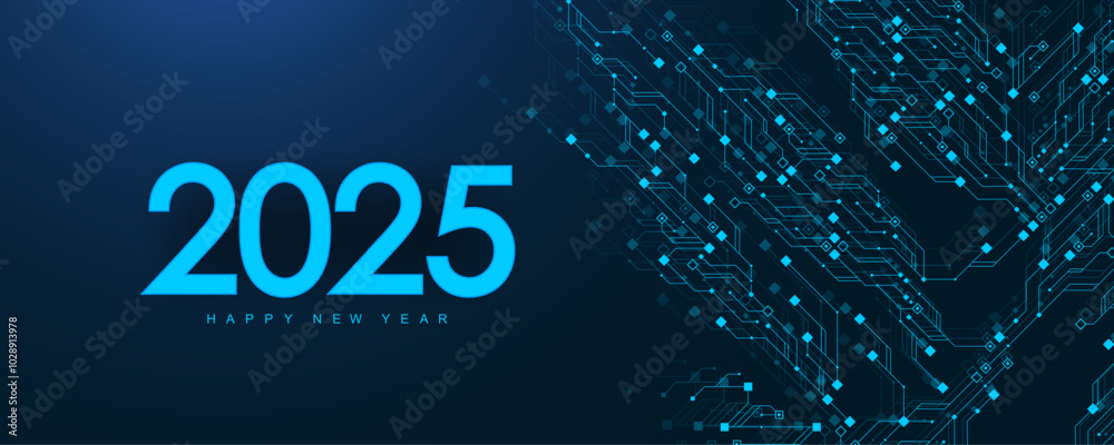 Digital technology abstract poster template 2025 with circuit board ...