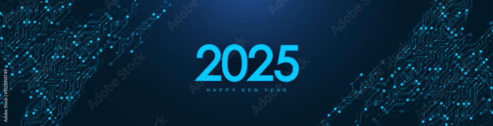 Digital technology abstract poster template 2025 with circuit board ...