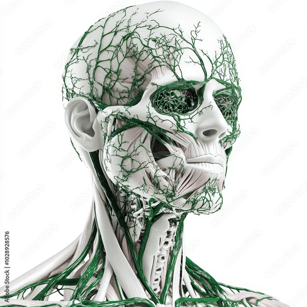On a white background, the lymphatic system internal anatomy of a male ...