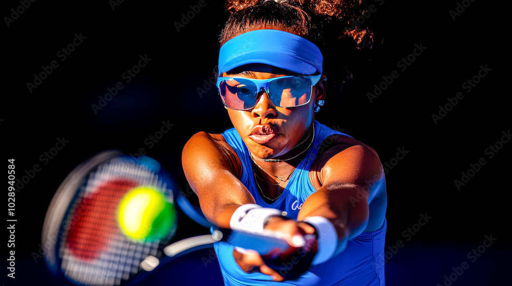 Tennis Power: A close-up, dynamic portrait of a female tennis player in ...