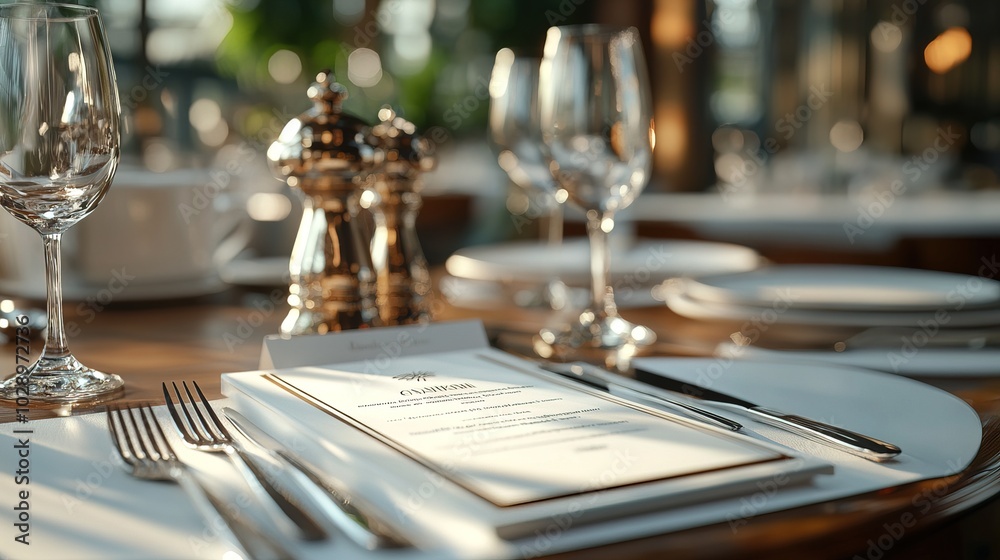 fine dining table setting of luxury fancy restaurant menu invitation ...