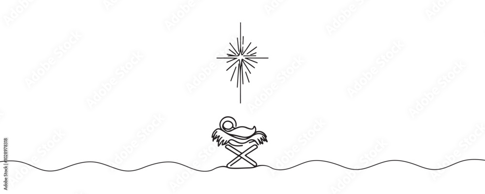 Baby Jesus lying in a manger in a stable. Biblical nativity scene. One ...