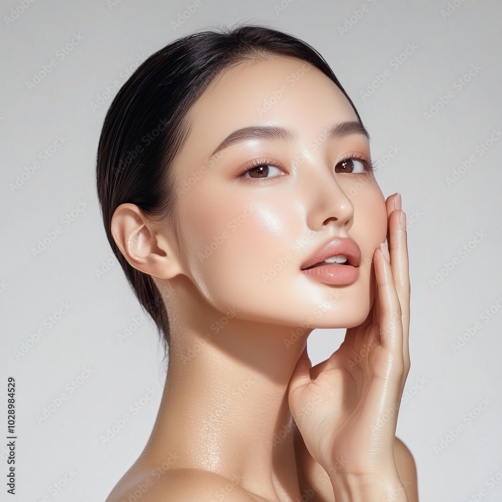 This stunning portrait features an elegant Asian woman with smooth ...