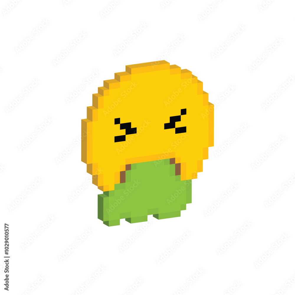 Stock-Vektorgrafik „Isometric 3d pixel vomiting face icon. vomit emoji ...