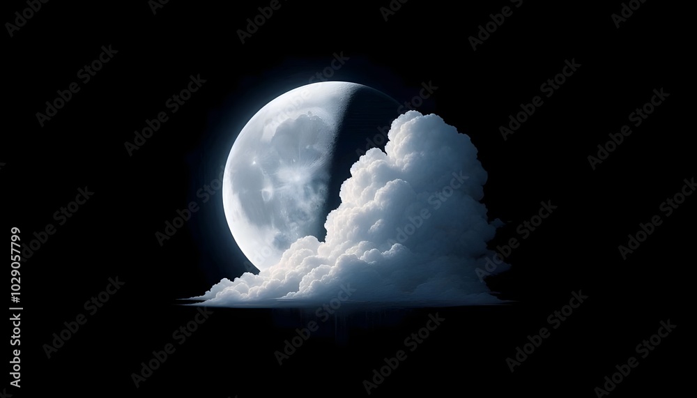 moon digital painting art , black background, large, round moon is ...