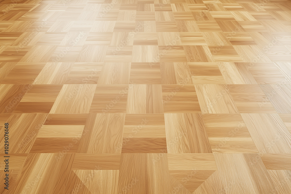 wooden parquet floor with a light finish. The floor features a ...