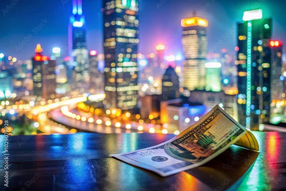 Night Photography of a Printable Money Receipt with Urban Background ...