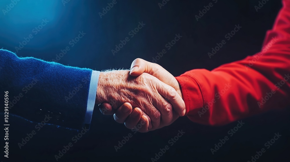 Two hands meet in a firm handshake, representing the spirit of ...