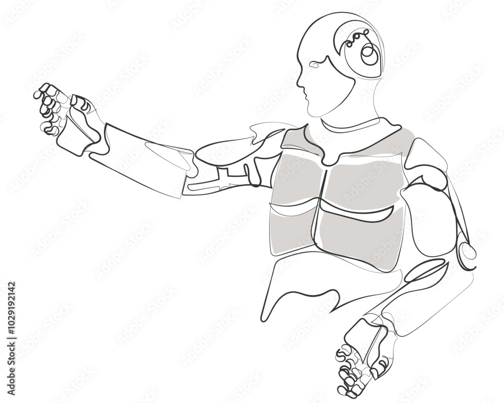 hand drawn line art vector of a robot. Artificial intelligence concept ...