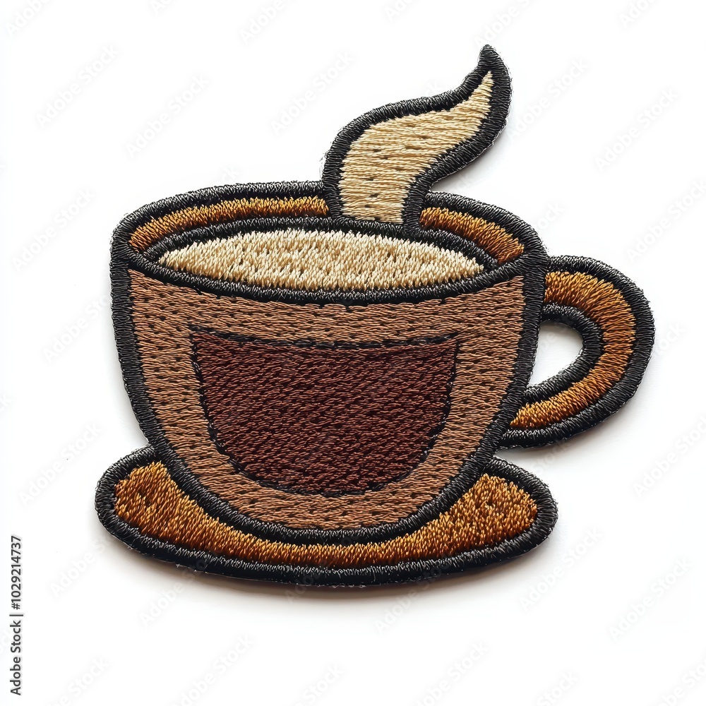 Coffee cup patch with steam embroidered patch badge on isolated white ...