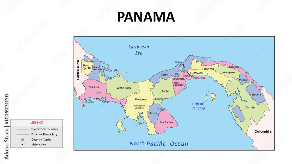 Panama Map. State and union territories of Panama with neighbouring ...