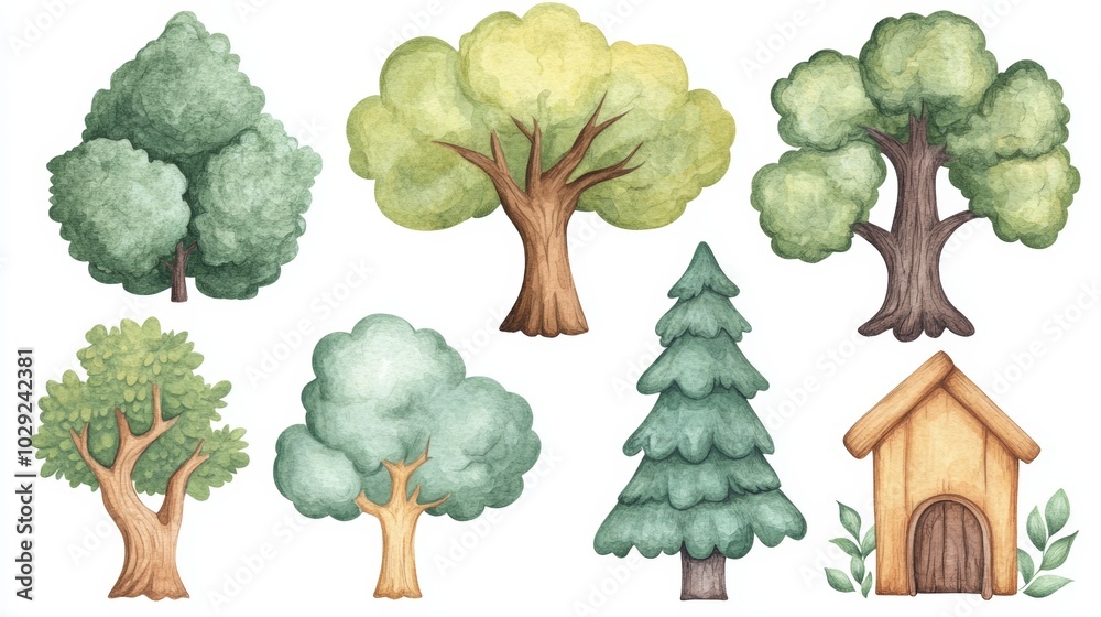 Watercolor trees clipart, free downloadable nature illustration for ...