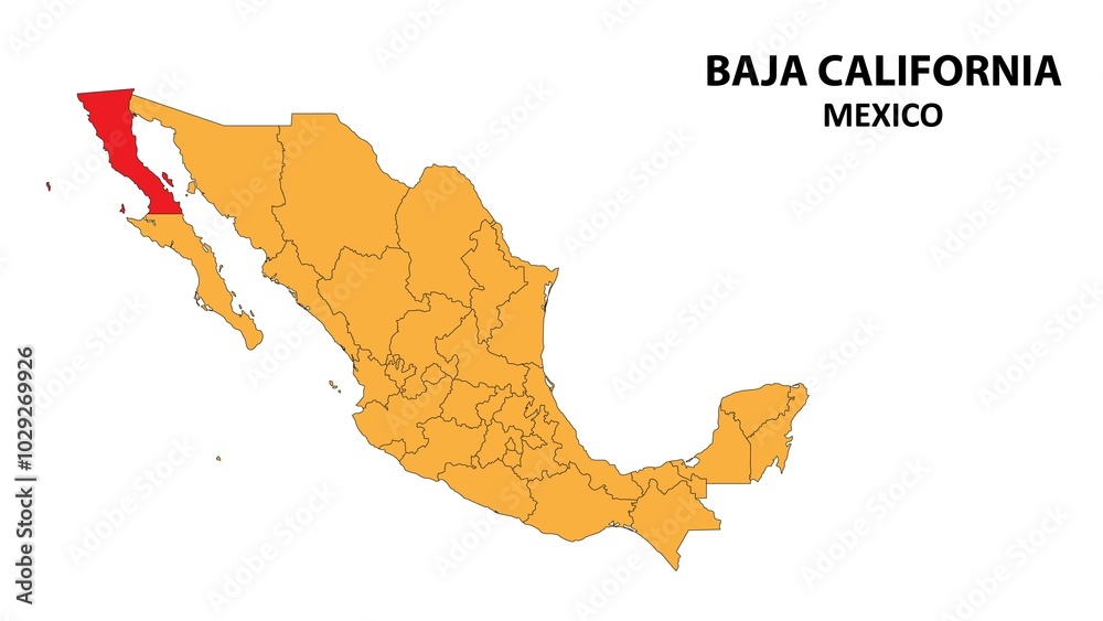 Baja California Map is highlighted on the Mexico map with detailed ...