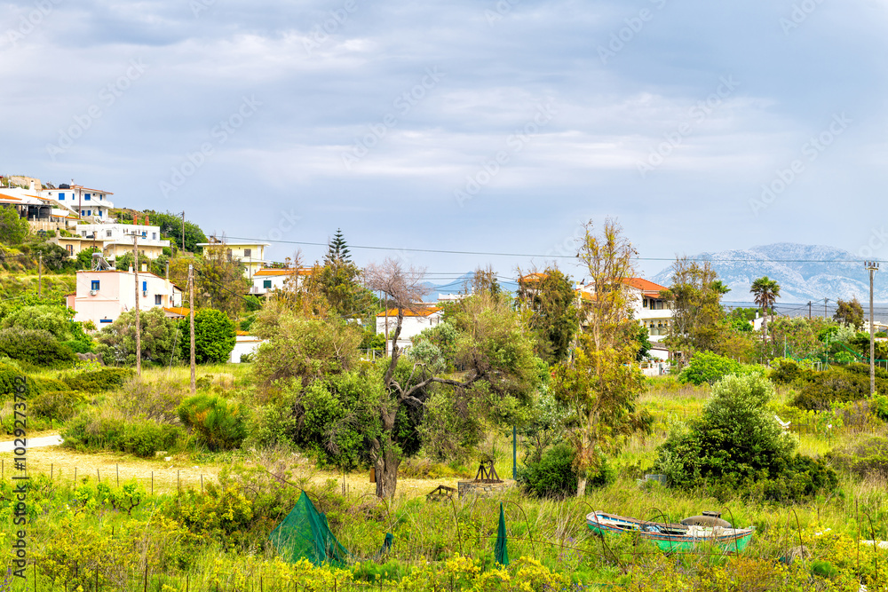 Faros Ikaria island, Greece small fishing village cityscape, houses ...