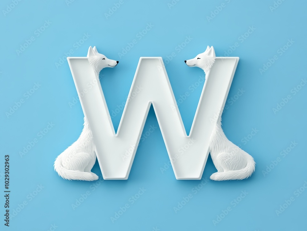 W shaped by two wolves sitting side by side with their tails forming ...