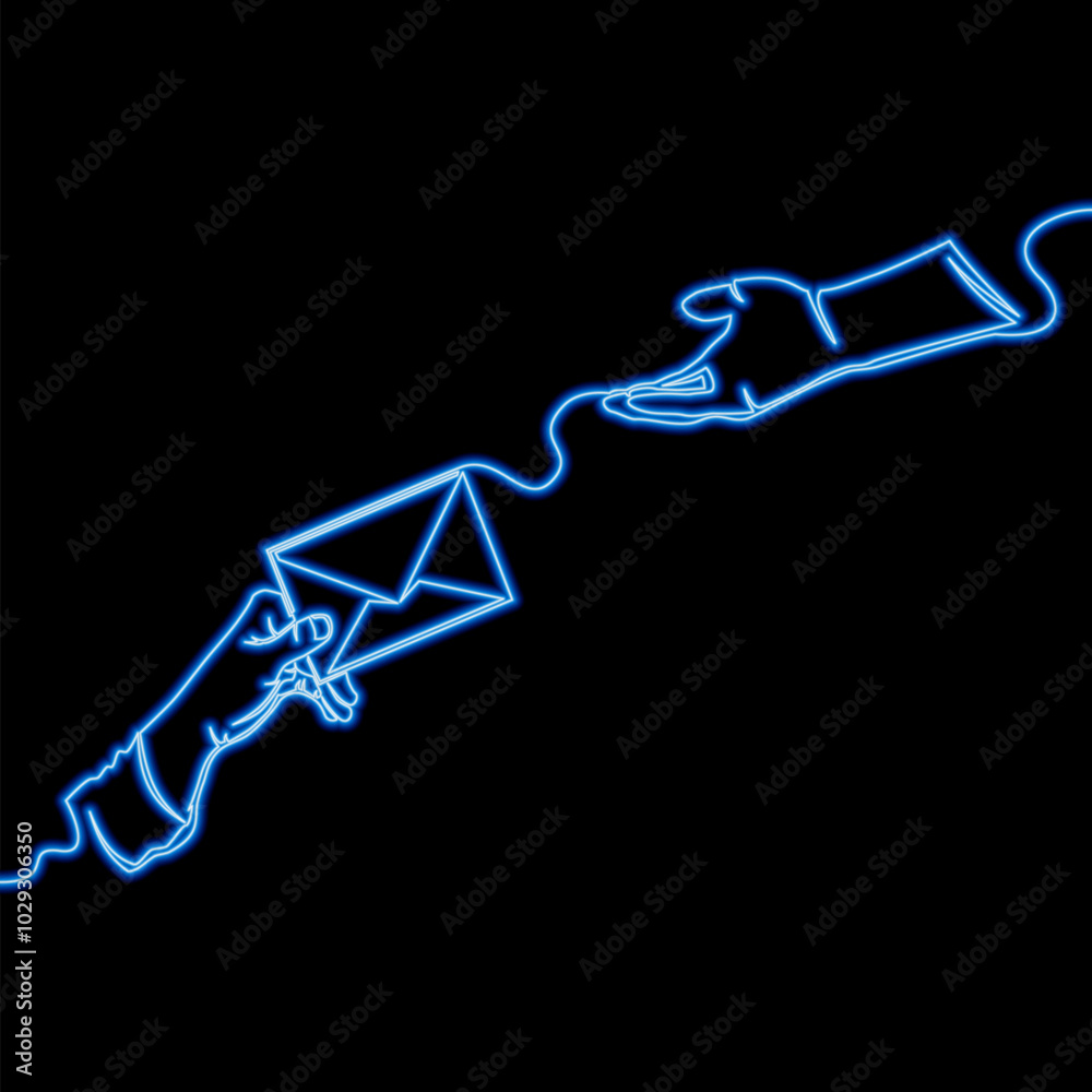 Continuous line drawing delivery letter message envelope icon neon glow ...