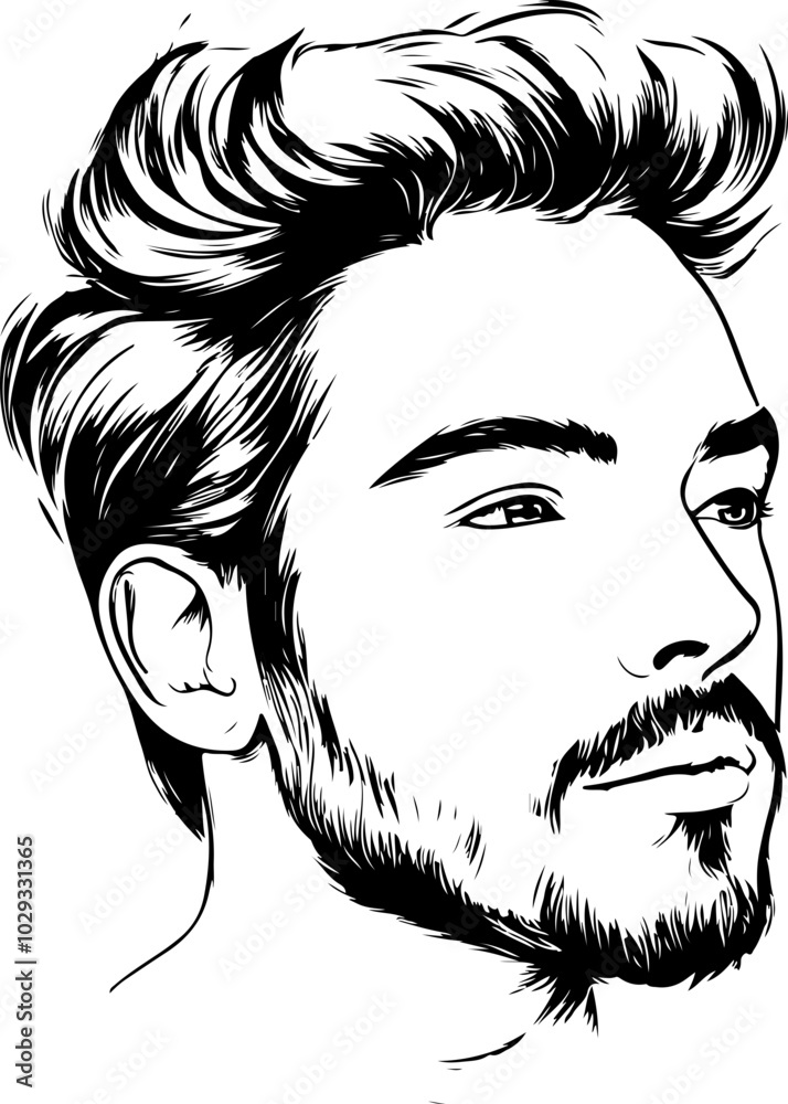 Stylized Vector Portrait: A detailed black and white illustration of a ...