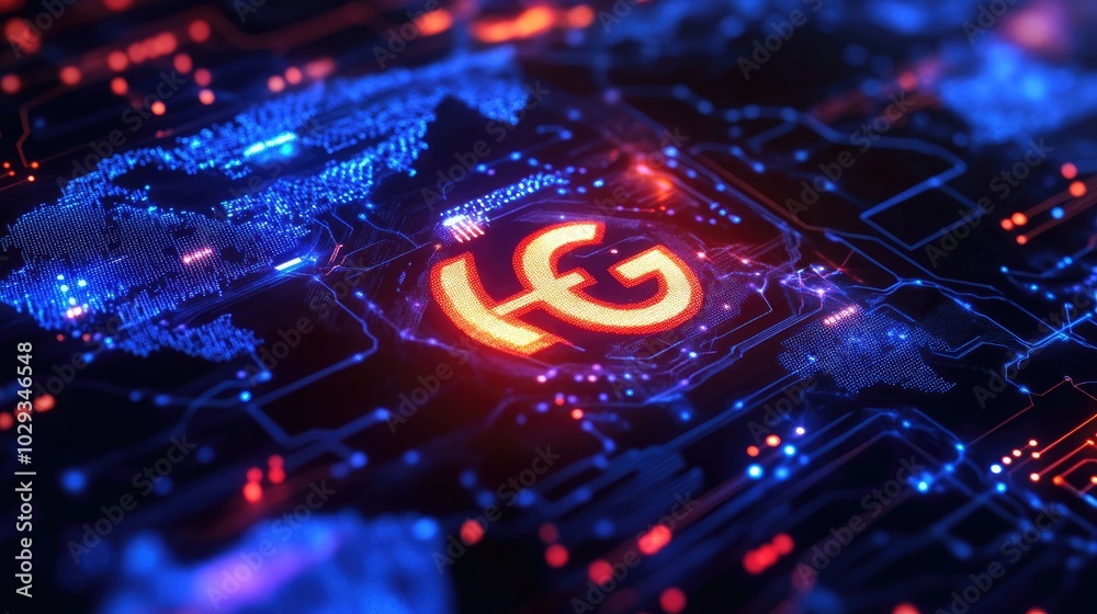 Glowing 6G emblem integrated into a world map of digital connectivity ...