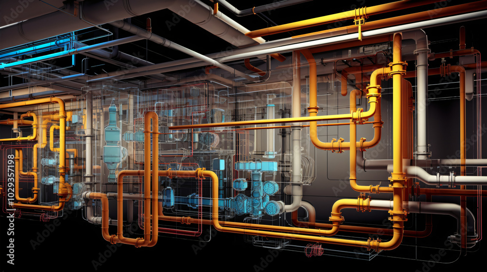 Colored pipe installation diagram, pipeline diagram, water supply ...