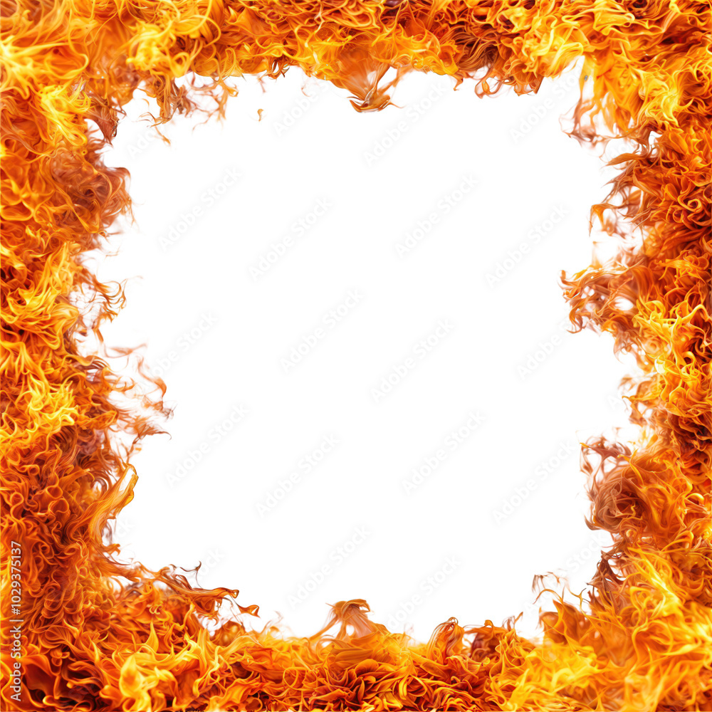 Fiery flame border with realistic fire isolated on transparent ...