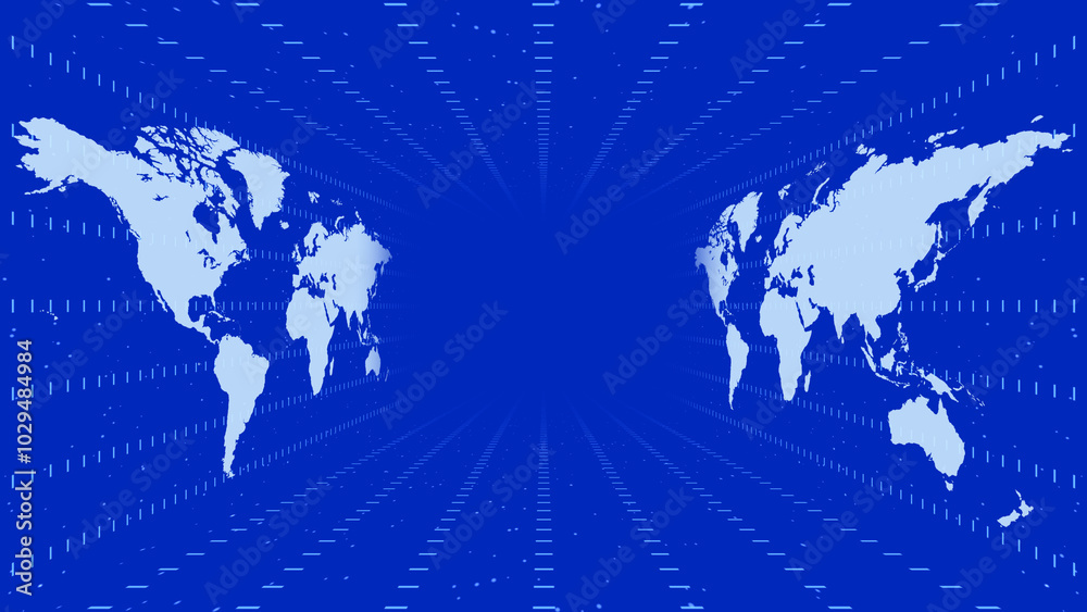 Blue news background with white world map and lines tunnel pattern blue ...