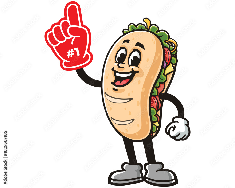 Sub Sandwich with Foam Finger, Cartoon Mascot Illustration Character ...