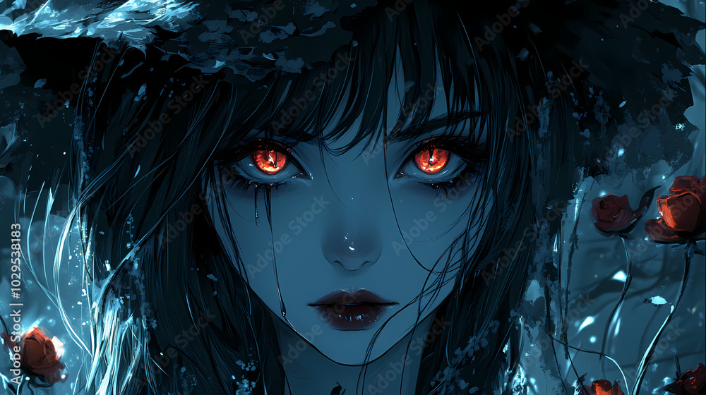 Ilustración de Stock Cute Yandere Anime Girl with Horror Vibes Dark ...