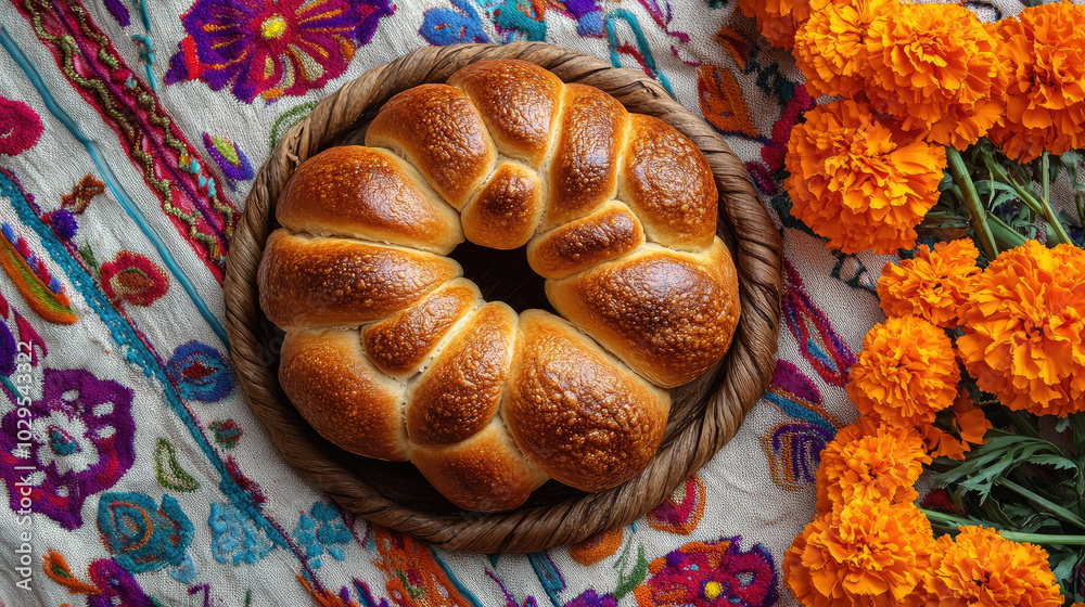 Traditional Mexican pan de muerto on table, bread of the dead, day of ...