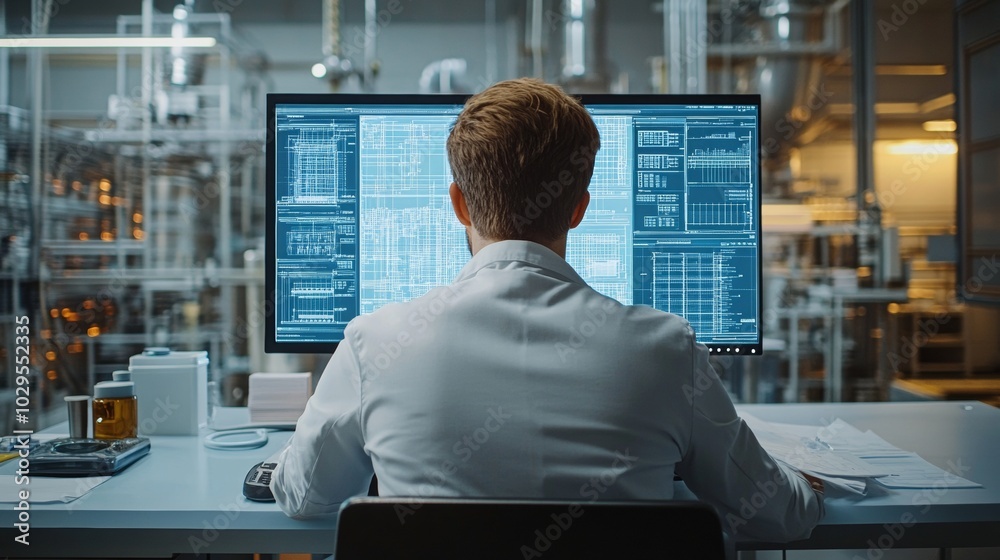 Engineering project overview: An engineer navigates through detailed ...