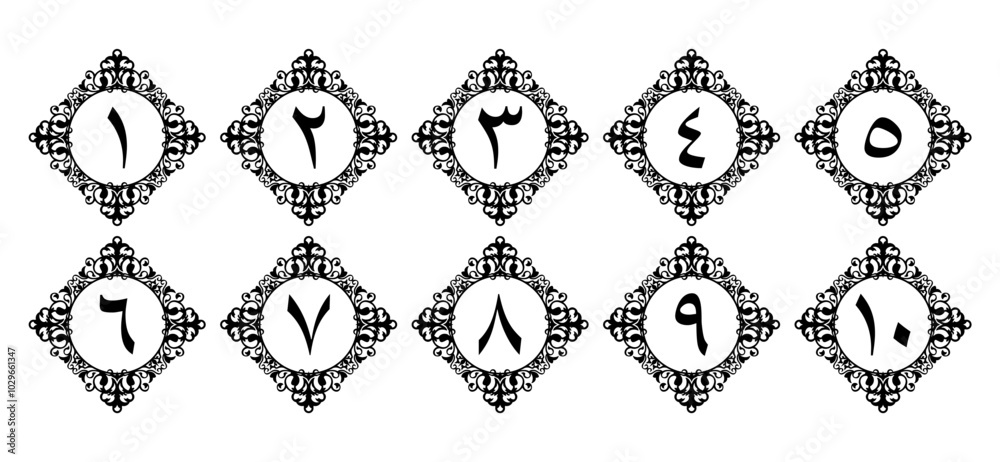 arabic numerals with ornament. Arabic numerals with premium border ...