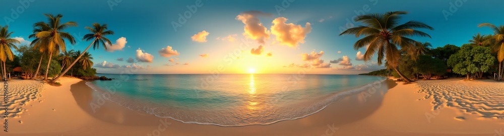 360 degree Tropical Beach at Sunset, 360 degree photo. HDRI spherical ...