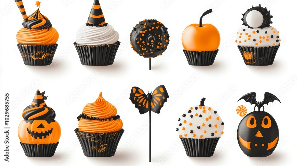 Collection of Halloween sweet candy cupcake cookie lollipop toffee ...