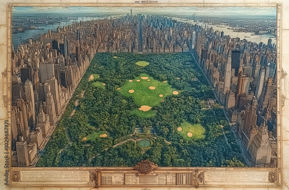 Cartoon drawing doodle map of Manhattan, New York City, NYC, top-down ...