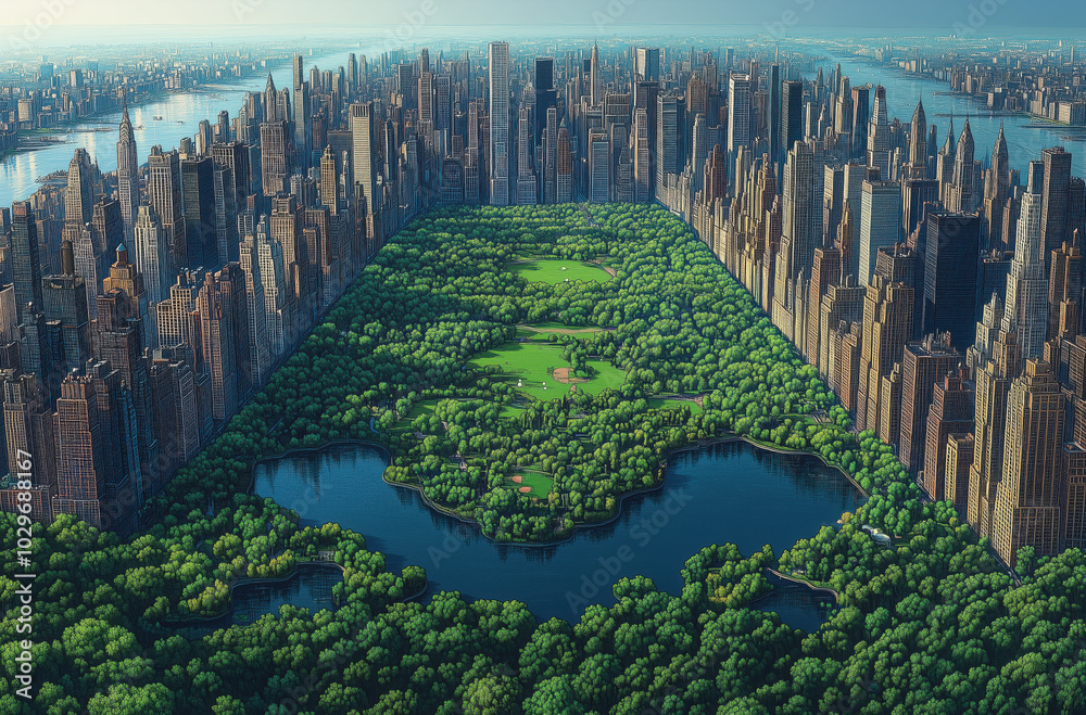 Cartoon drawing doodle map of Manhattan, New York City, NYC, top-down ...