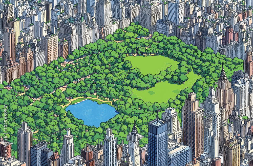 Ilustración de Stock Cartoon drawing doodle map of Manhattan, New York ...