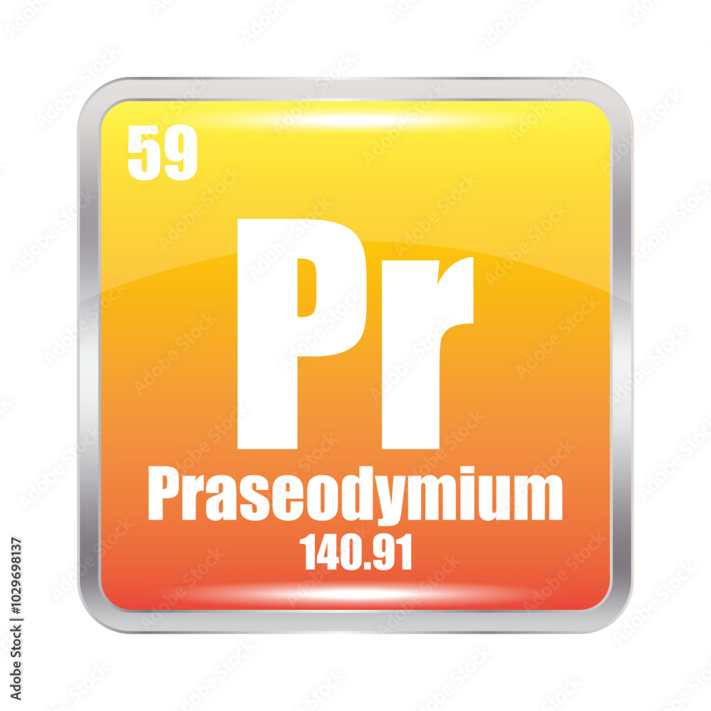 Praseodymium icon. Pr chemical element. Atomic number 59. Mass 140.91 ...