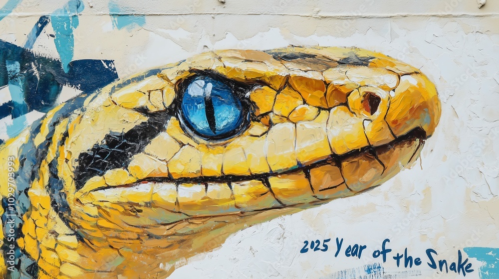 2025 Chinese new year of the snake with yellow scales and blue eyes ...