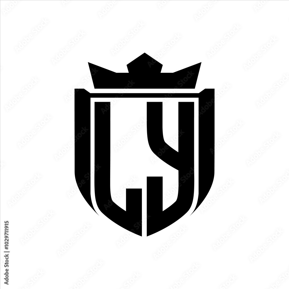 LY Logo with shield shape inside shield badge crown on white background template design Stock ...