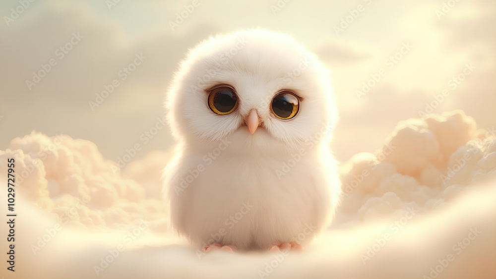 long shot scenic professional photograph of a cute fluffy owl chick ...