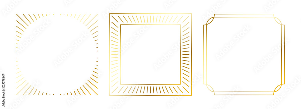 Gold thin frame set. Golden square borders in art deco style. Thin ...