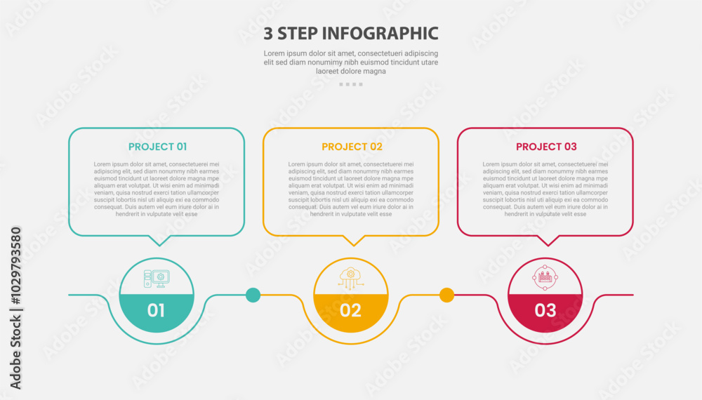 3 points template infographic outline style with 3 point step template with circle point and ...