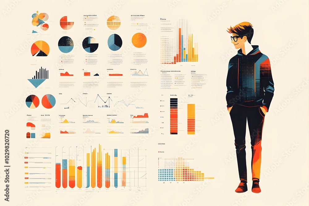 Stylized character presenting data driven infographic in a vertical ...