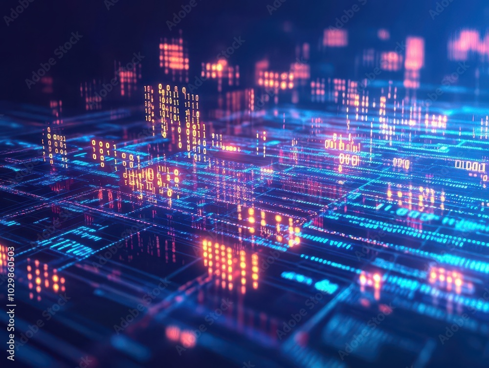 Scifi digital matrix, glowing binary code, immersive data streams, hightech feel Stock ...