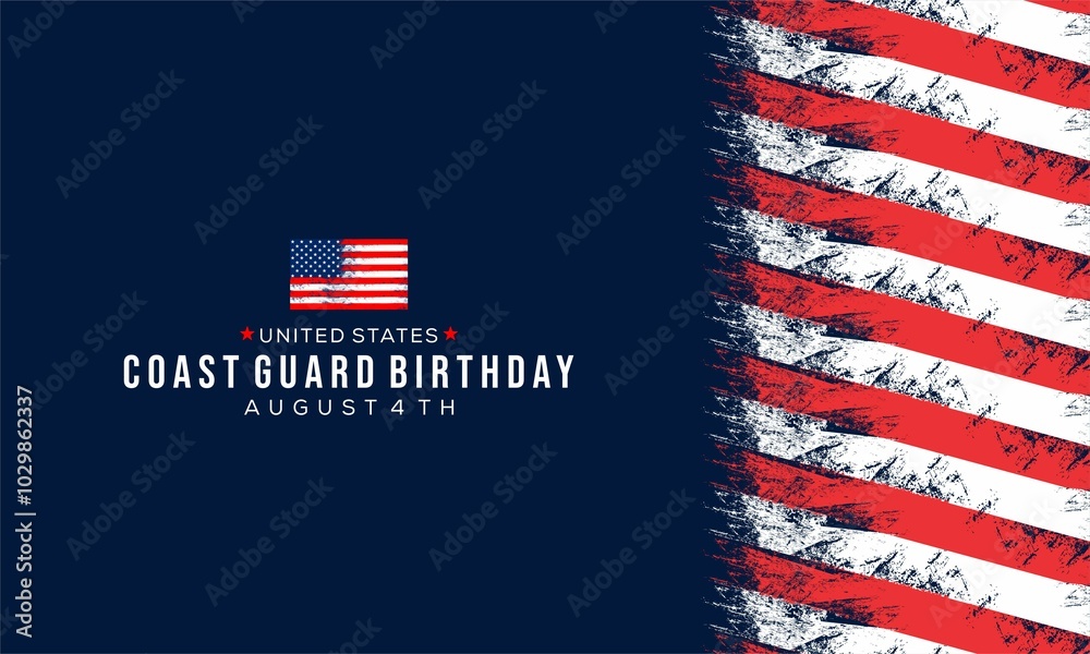 U.S. Coast Guard birthday. August 4. Design with american flag and ...