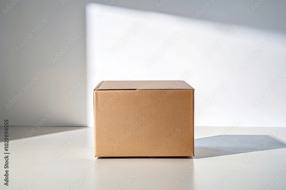 Silhouette cardboard box mockup on bright white background in ...