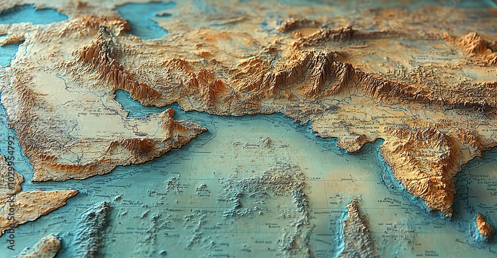 A physical map of the Middle East highlights the geography of the ...