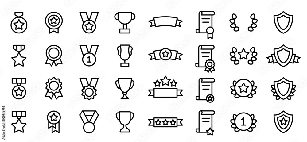 Rewards outline web icons set. Line Editable Icons. Pictograms and ...