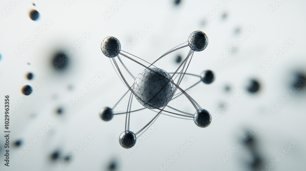 This image shows a 3D model of an atom, representing the science of ...